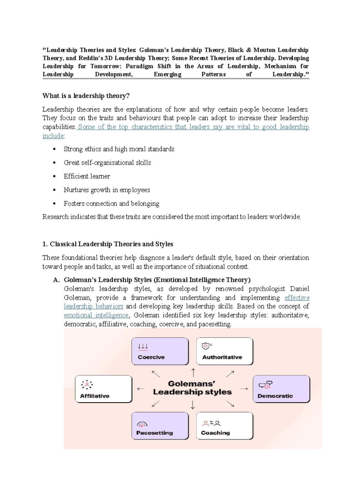 Leadership Theories (Course Code: LT101) - Comprehensive Notes on ...