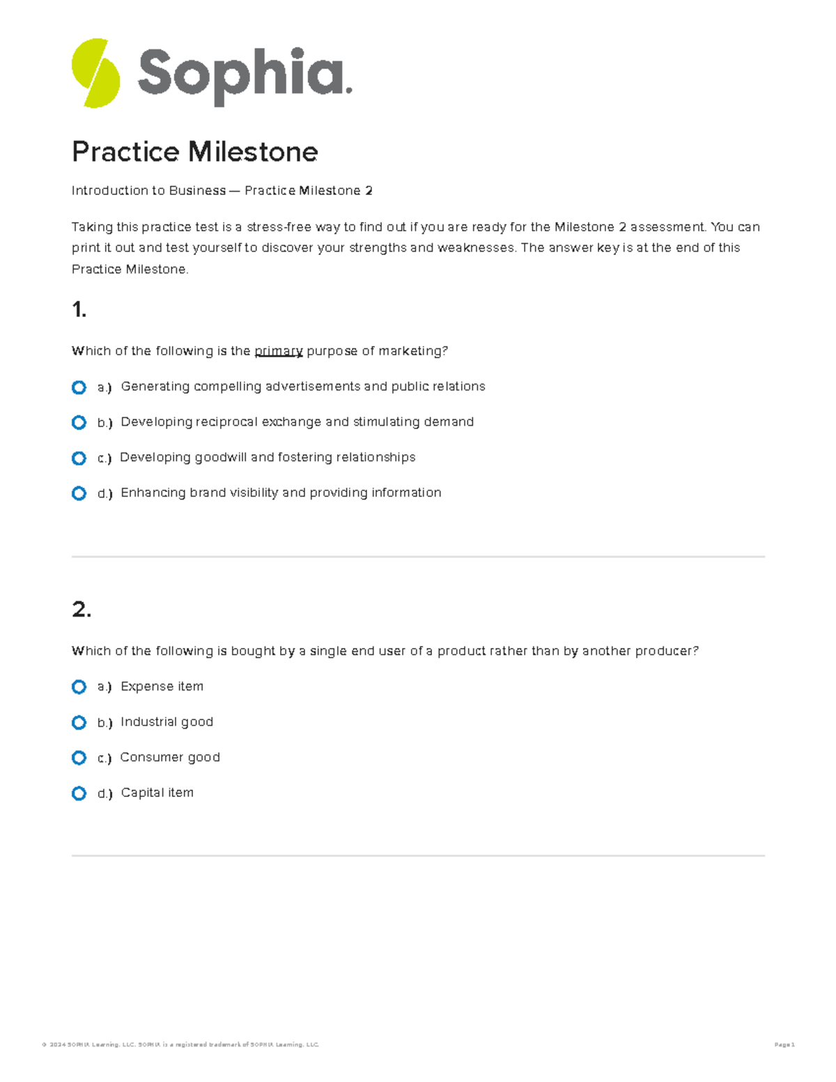 Bus1001 Unit 2 Practice Milestone: Marketing Concepts & Strategies ...