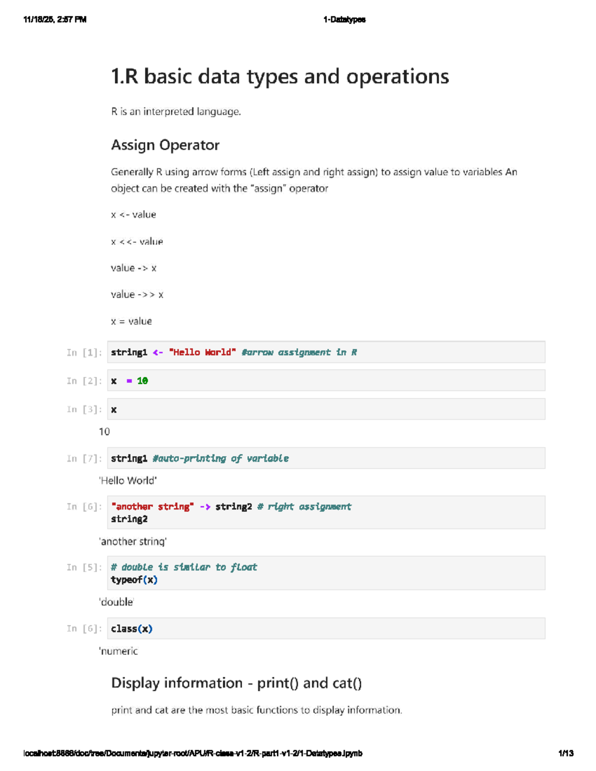 R 1: Basic Data Types and Operations - Overview and Examples - Studocu
