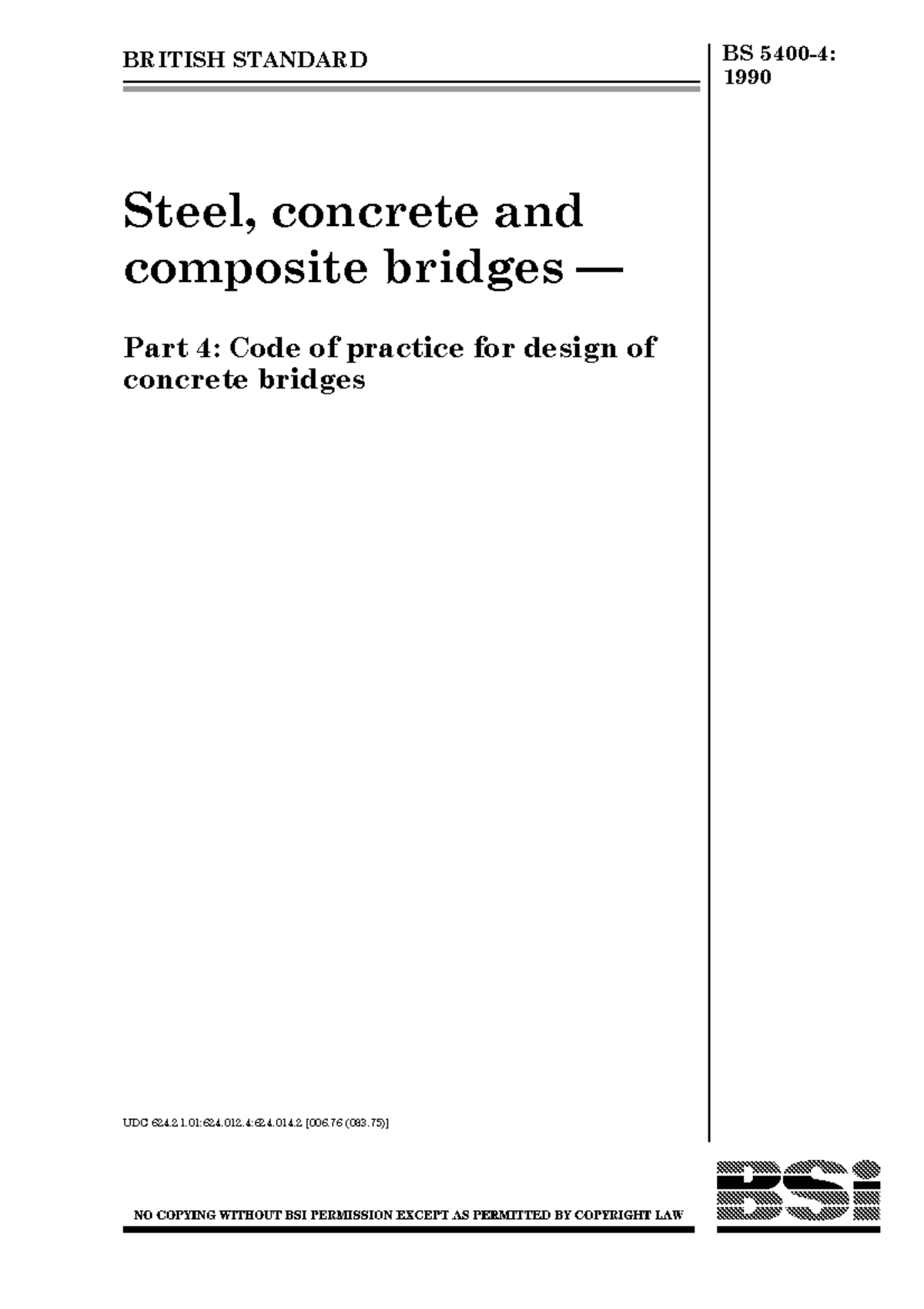 BS 5400 Part 4 - Code of Practice for Concrete Bridge Design - Studocu
