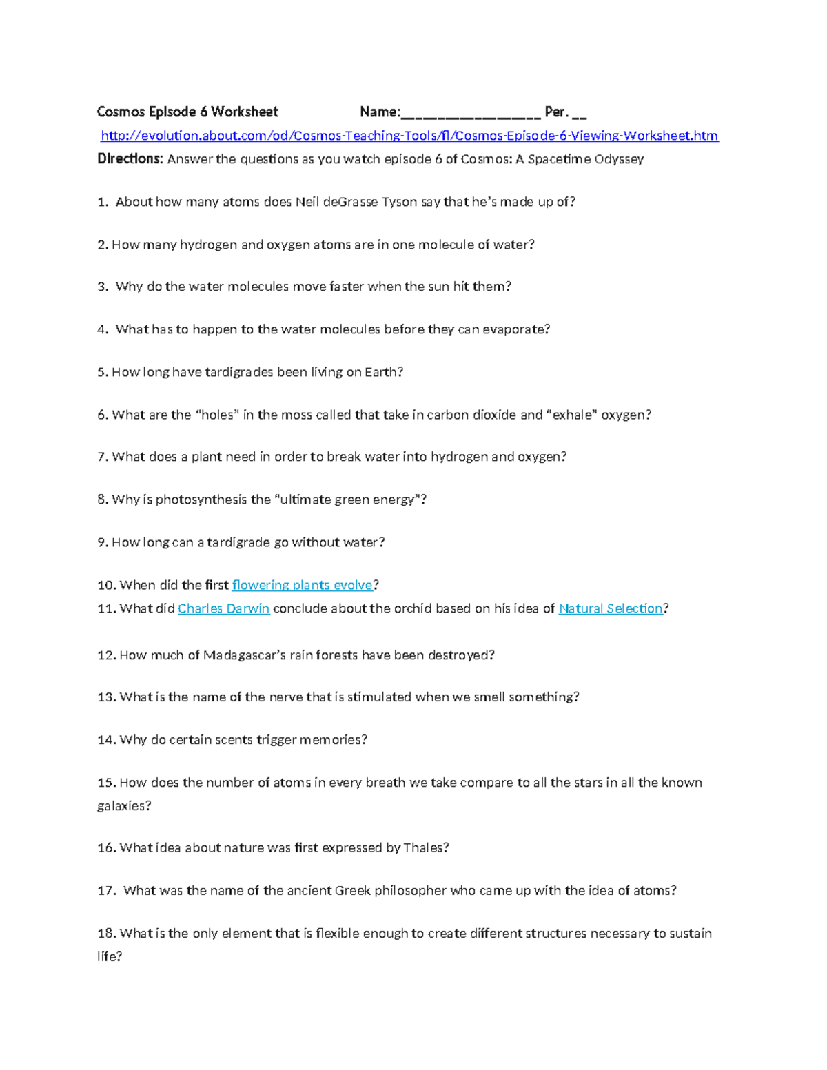 Cosmos: A Spacetime Odyssey Episode 6 Worksheet - Studocu