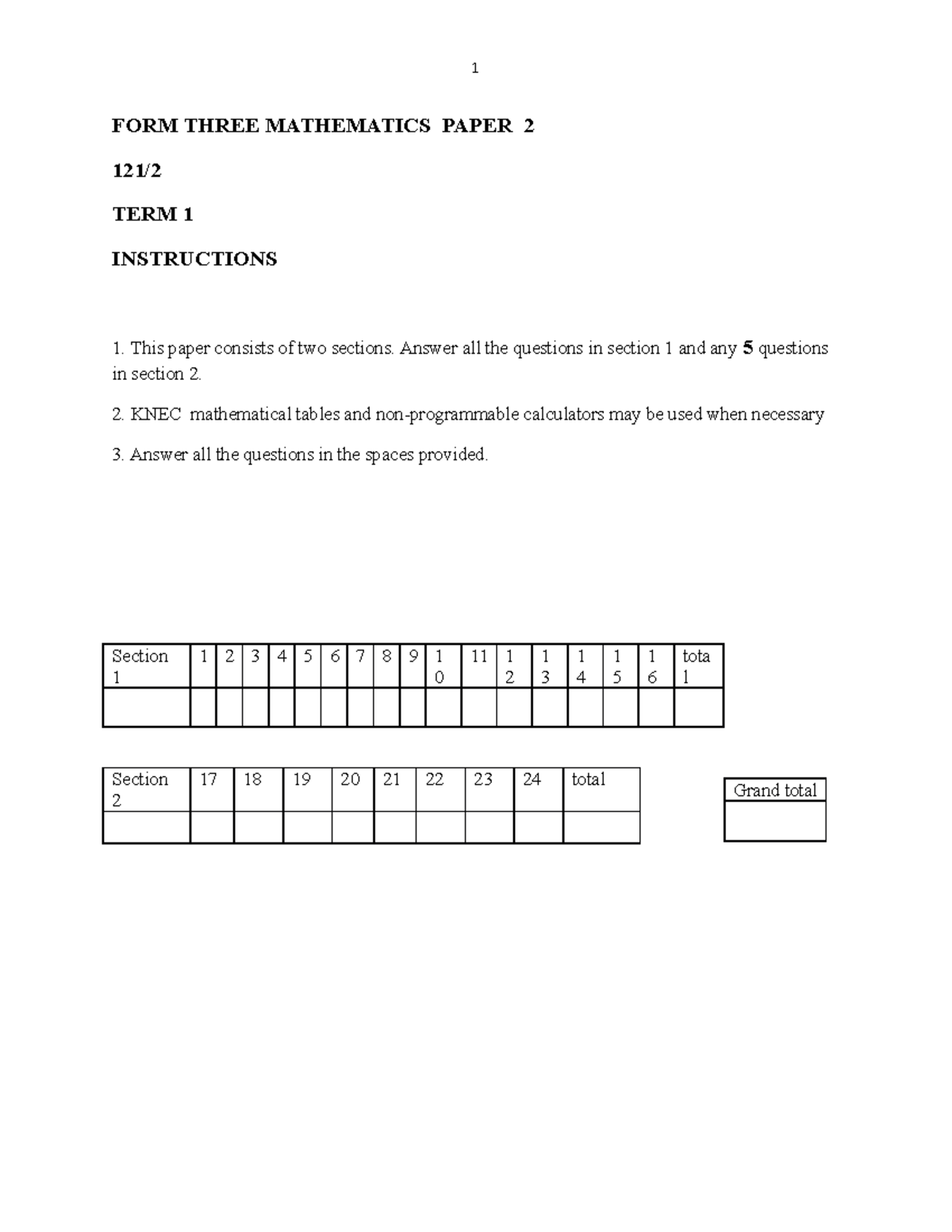 Mathematics-FORM3-paper-2 term 1 - FORM THREE MATHEMATICS PAPER 2 121 ...