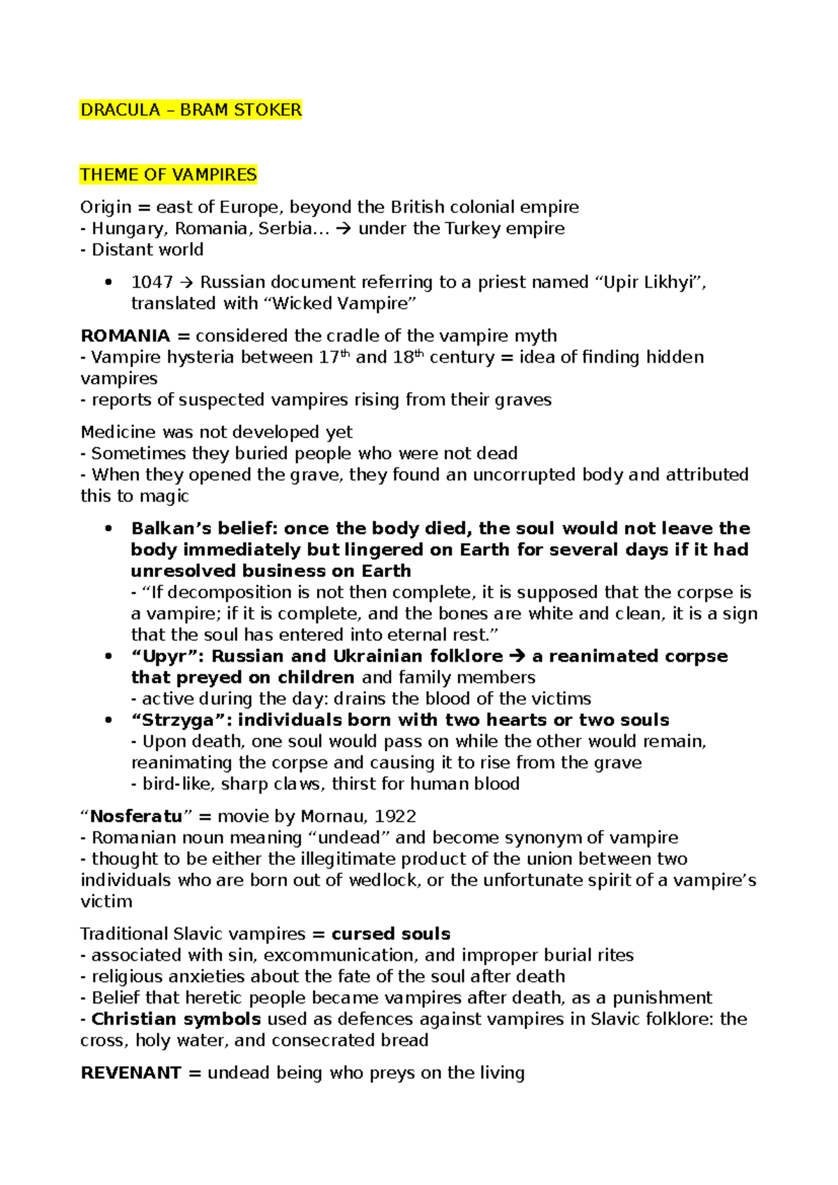 DRACULA (ENG 101) - Summary and Analysis of Themes and Characters - Studocu