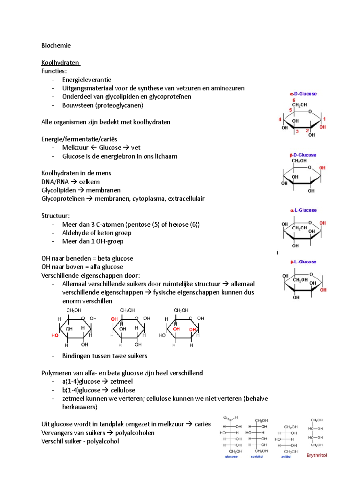 Koolhydraten in de Biochemie: Functies en Structuren - Studeersnel