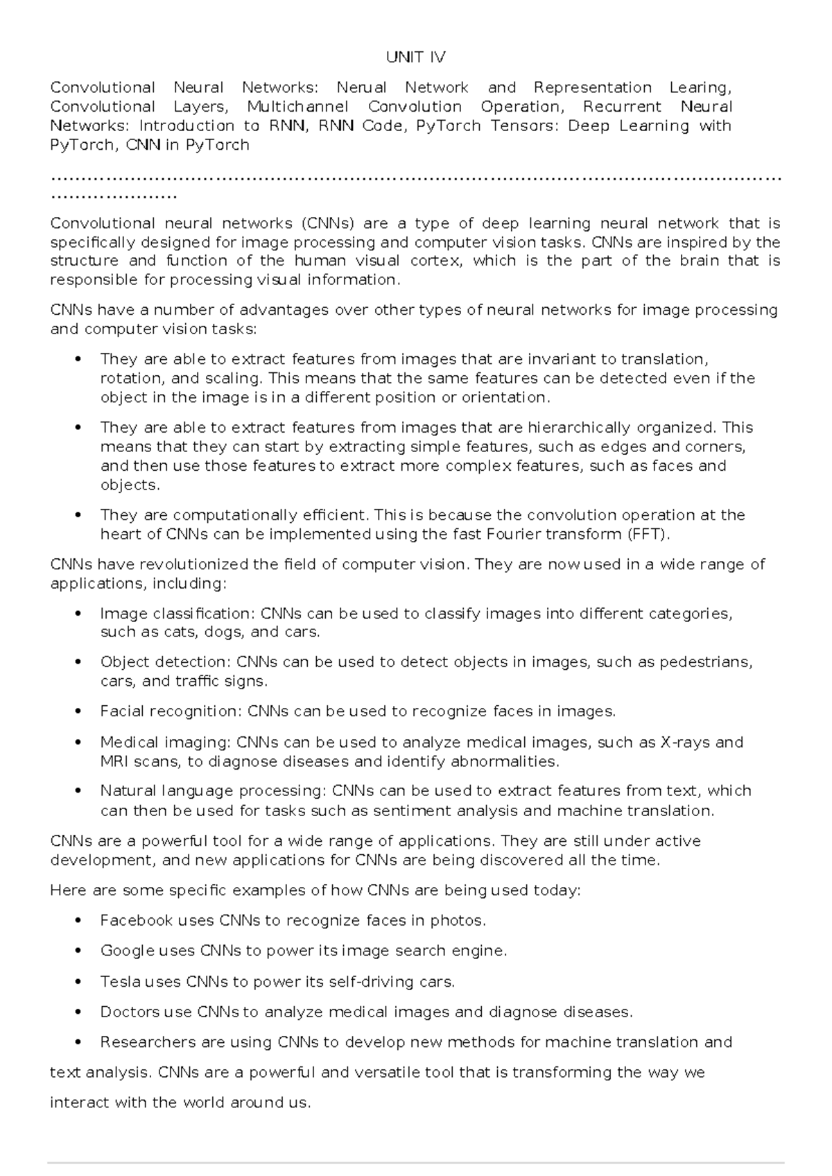Jntuk R20 Unit Iv Deep Learning Techniques Unit Iv Convolutional Neural Networks Nerual