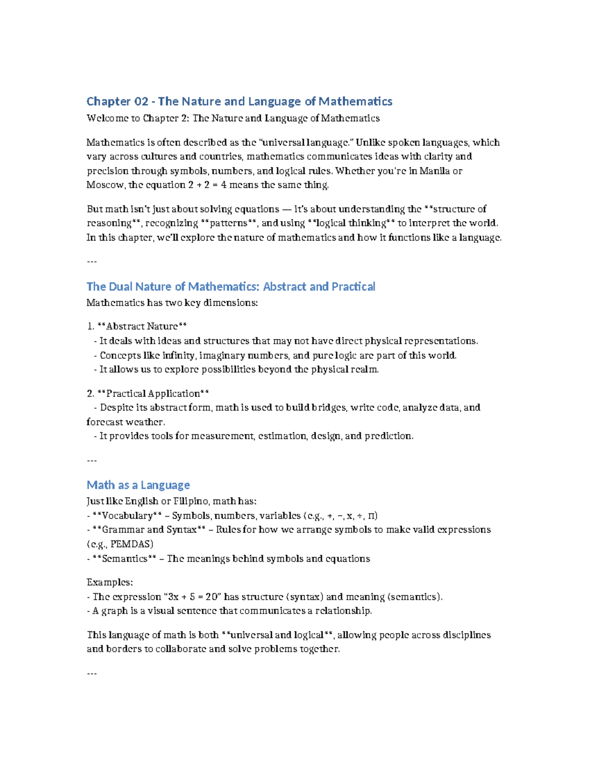 Chapter 02: The Nature and Language of Mathematics Explained - Studocu