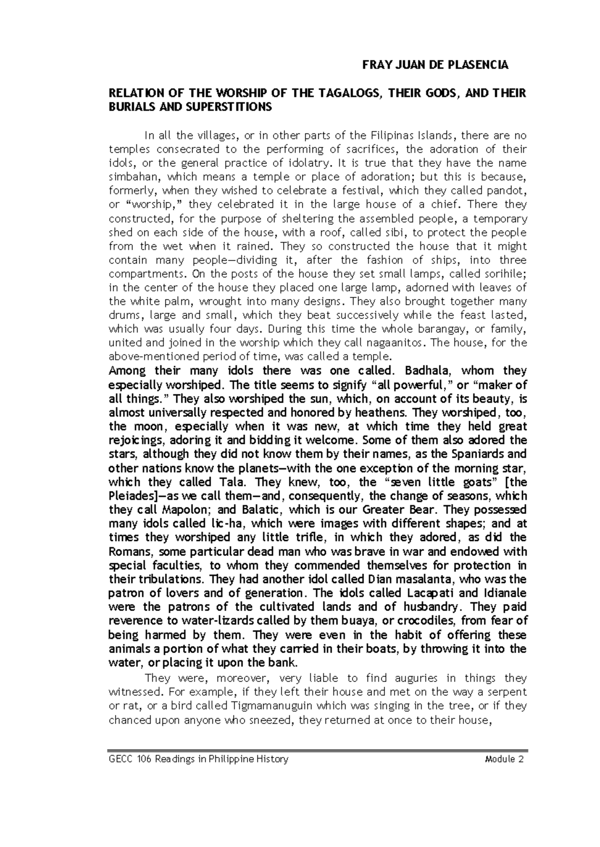 Module 2 Lesson 1: Worship, Gods, and Superstitions of the Tagalogs ...