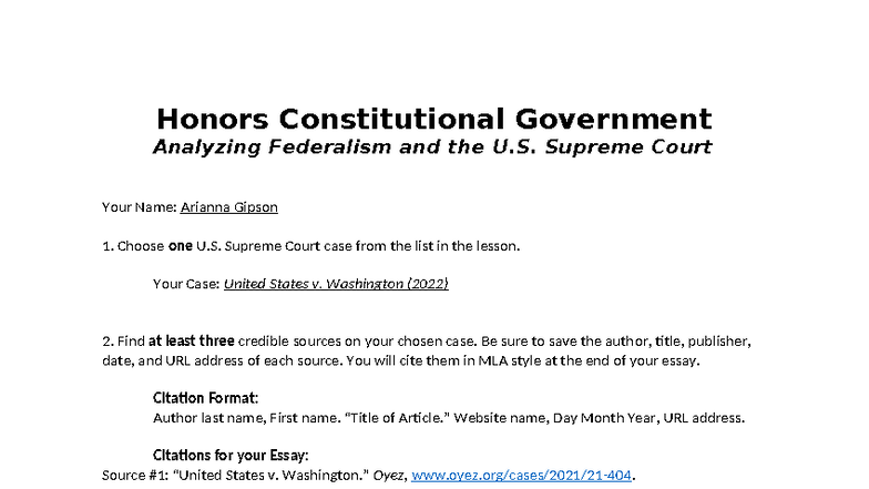 Honors Constitutional Government: Analyzing Federalism in U.S. v ...