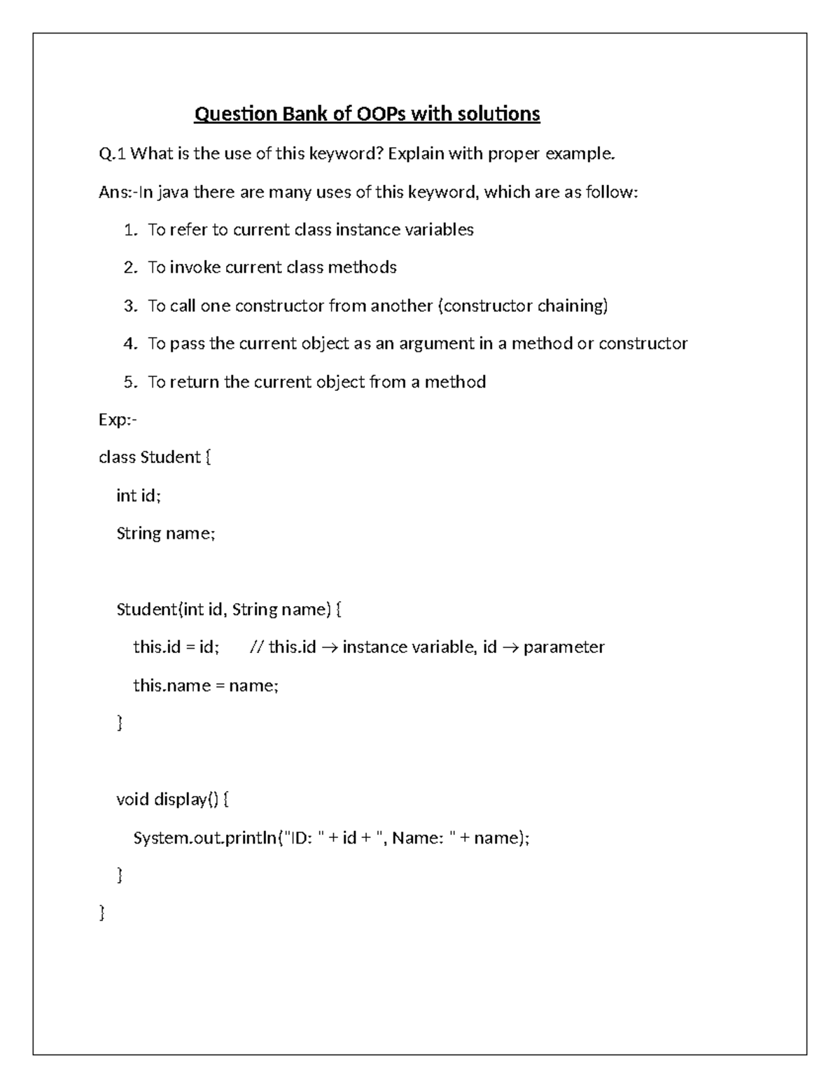 OOPs Concepts and Practical Applications - OOPs Manual - Studocu