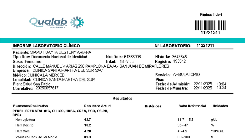Informe Final de Laboratorio Clínico - Paciente: SIAPO HUAYTA - Studocu