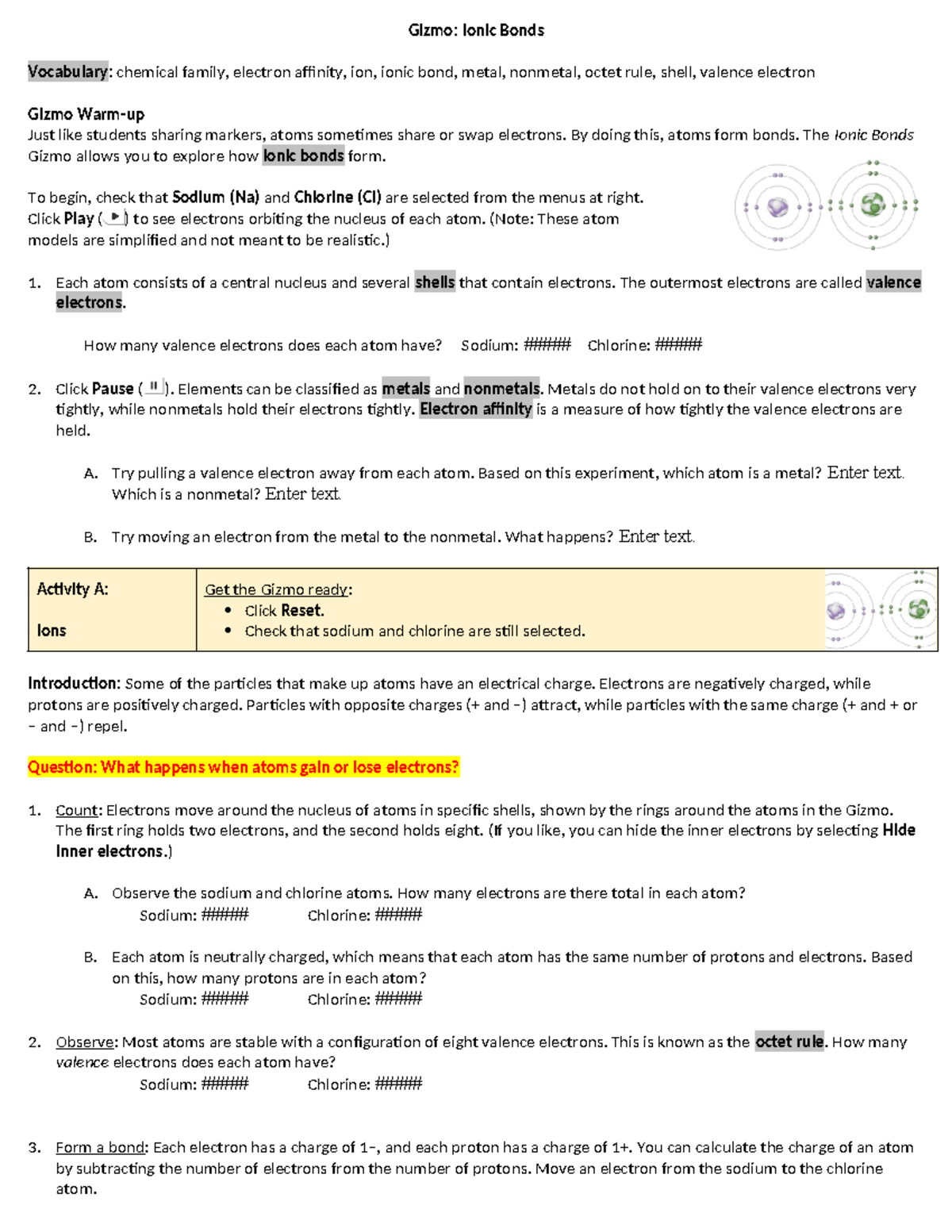 Gizmo - Ionic Bonds - chemistry - Gizmo: Ionic Bonds Vocabulary ...