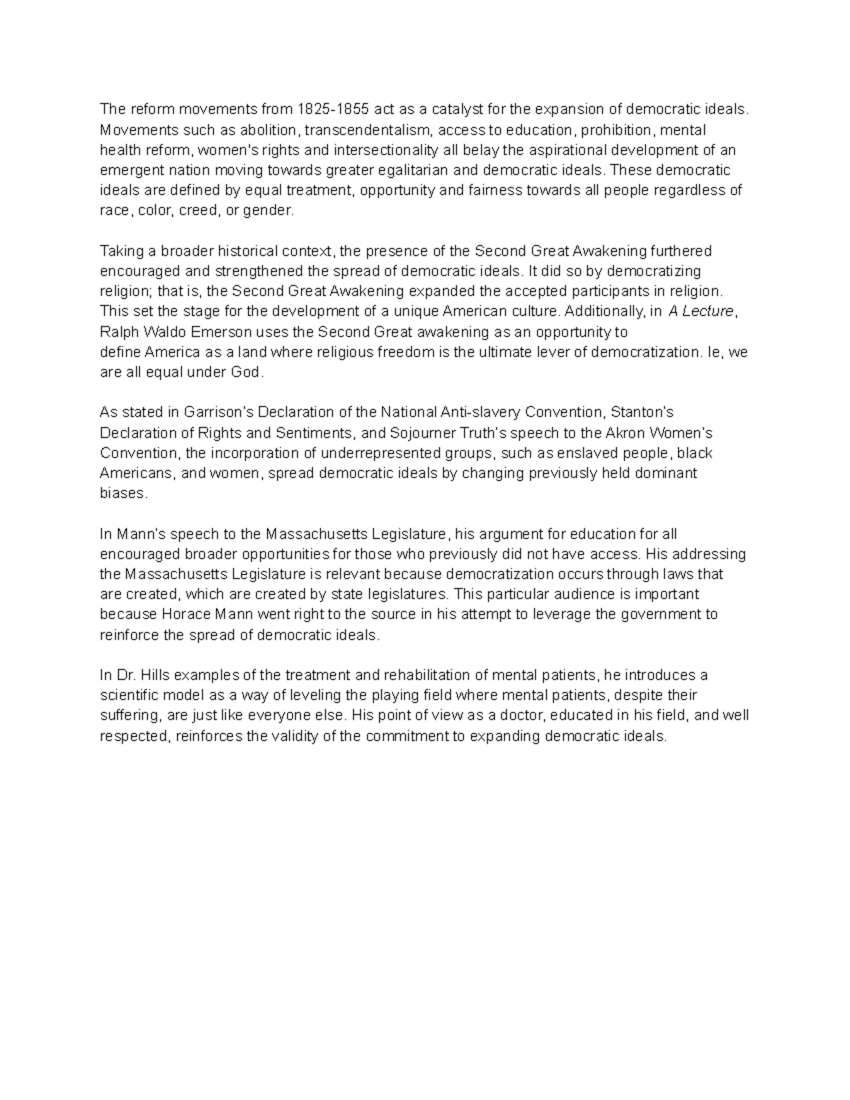 Chapter 14 DBQ - The reform movements from 1825-1855 act as a catalyst ...