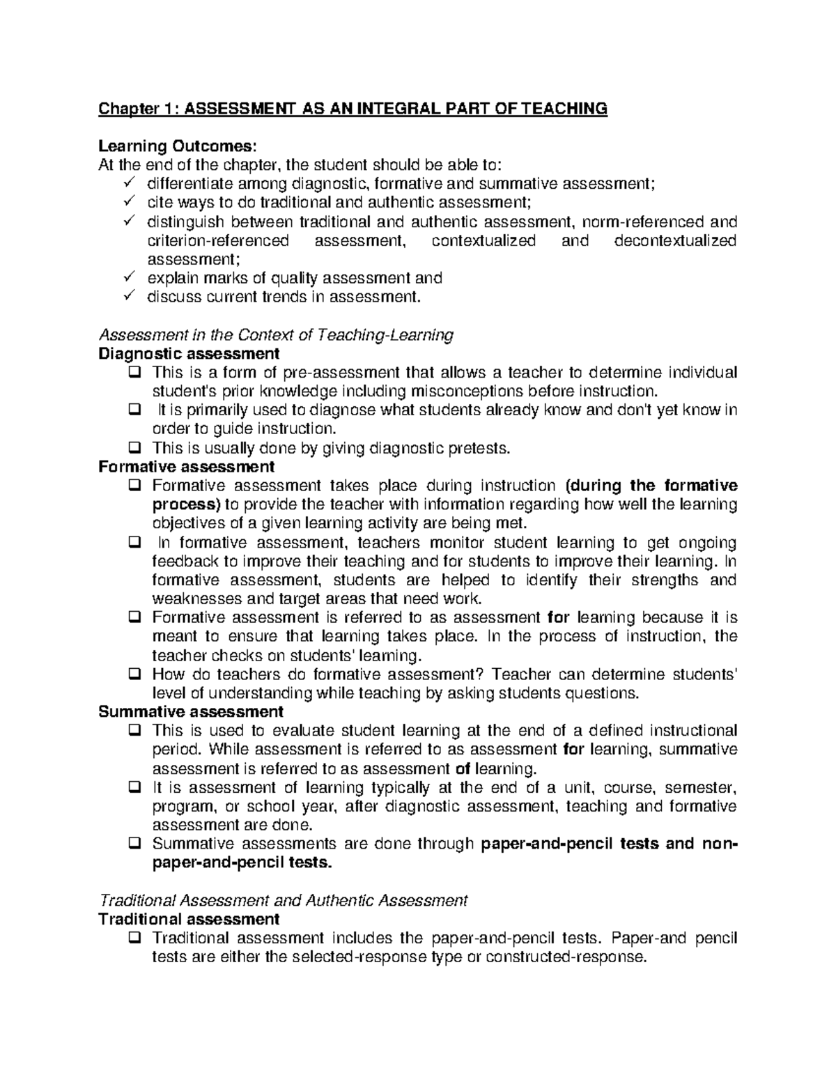 Chapter 1 Assessment of Learning 2 - Chapter 1: ASSESSMENT AS AN ...