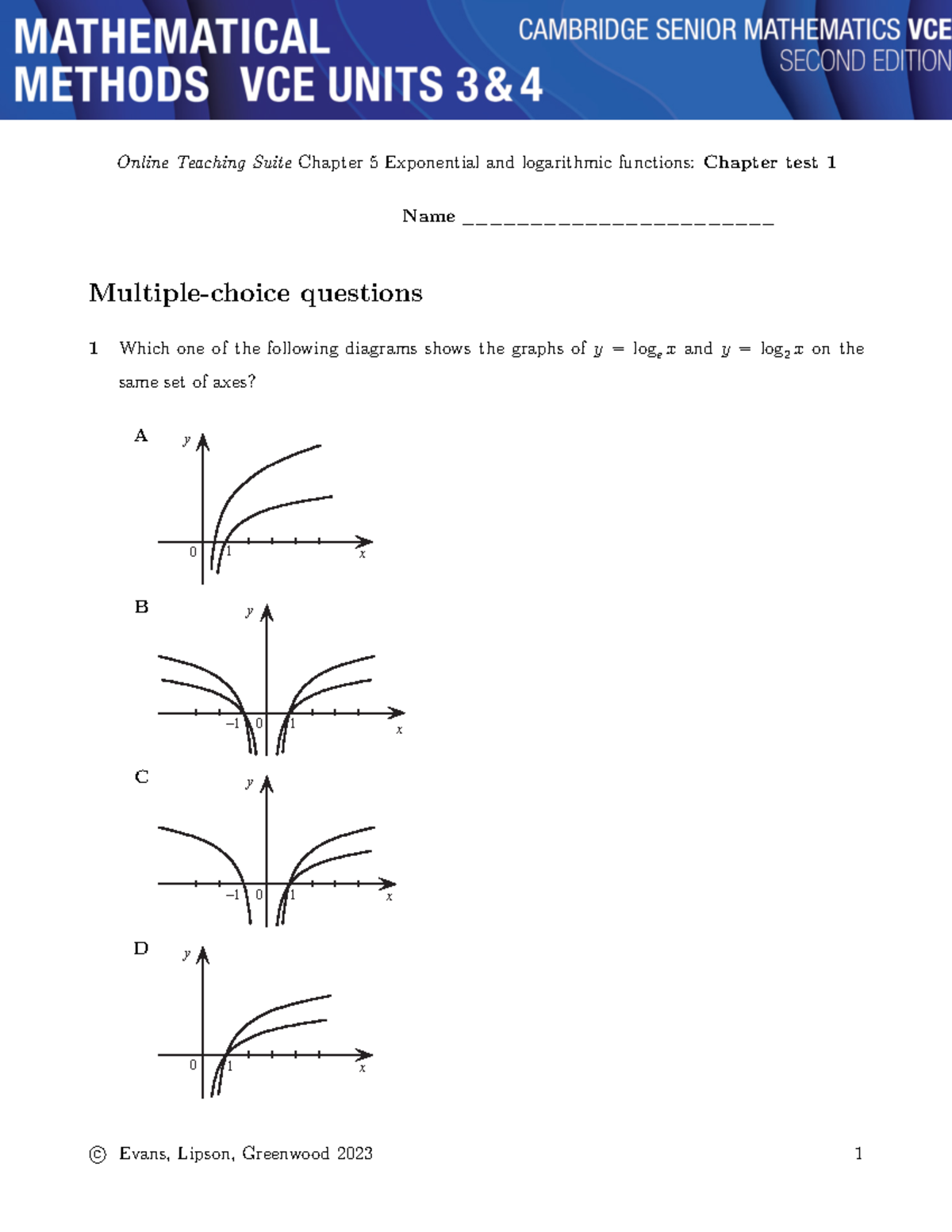Exponential and Logarithmic Functions: Cambridge Chapter 5 Test 1 - Studocu