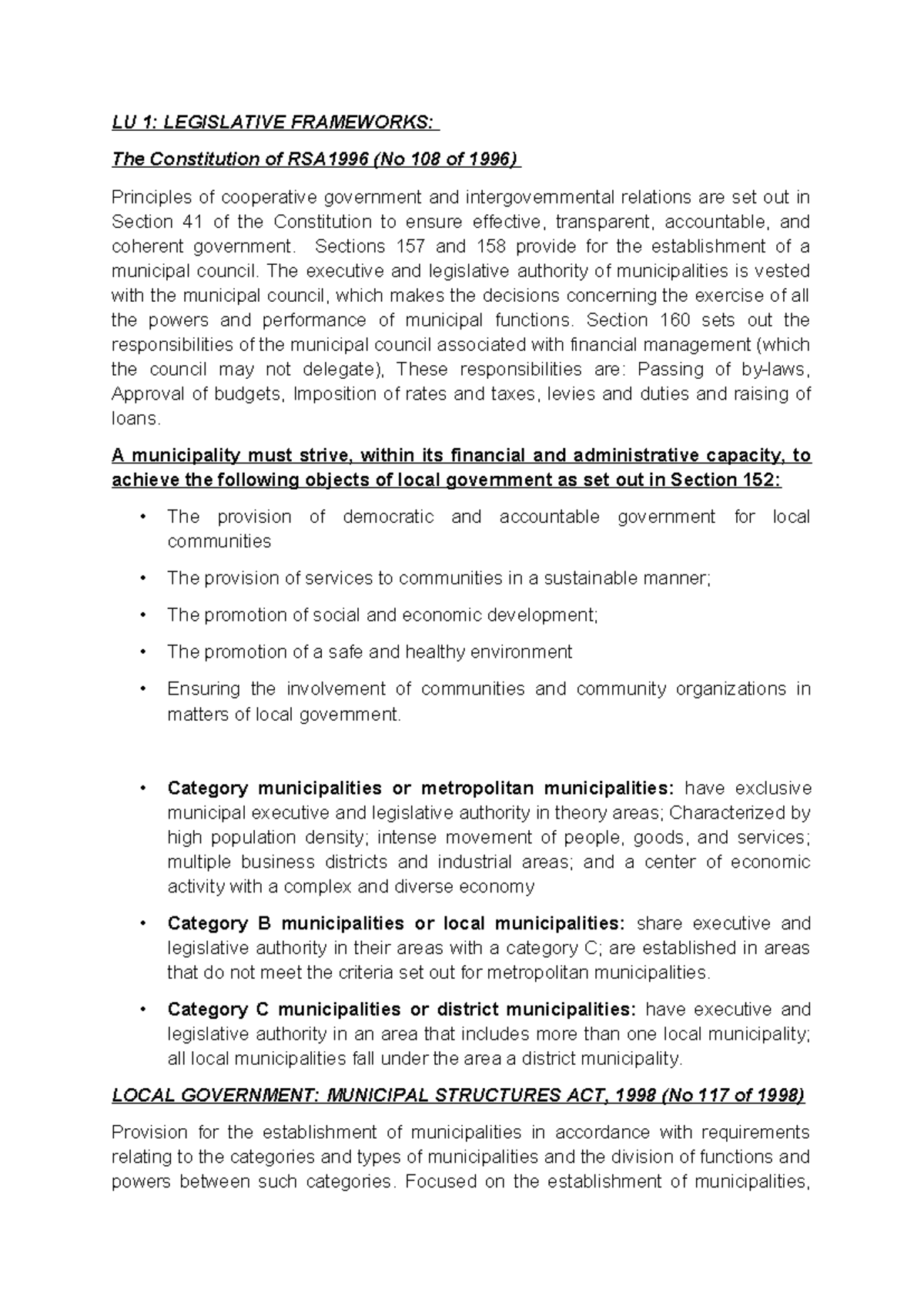 Revised Title: LU 1-3: Insights on RSA Local Government Legislative ...