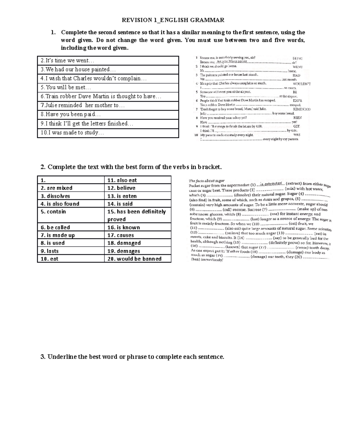 Revision 1 NPTH - Easy - REVISION 1_ENGLISH GRAMMAR Complete the second ...