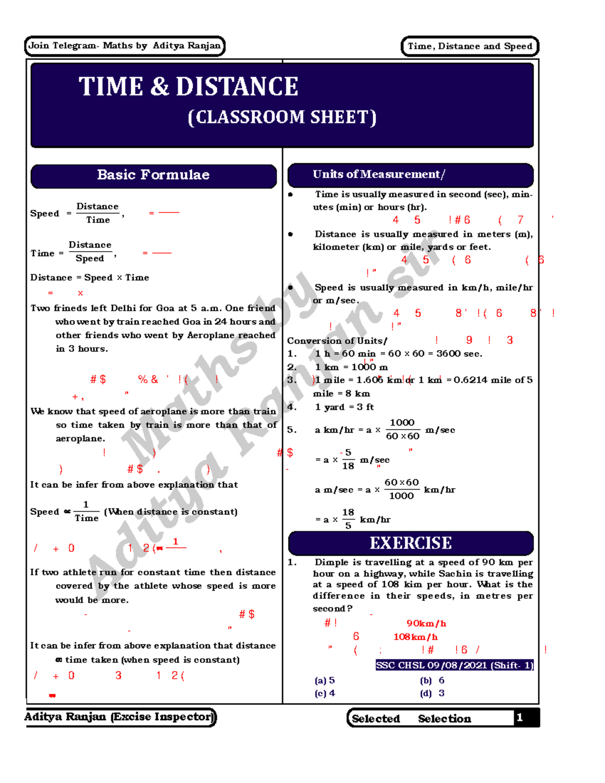 Time, Speed, Distance: Key Concepts and Practice Problems (MATH101 ...