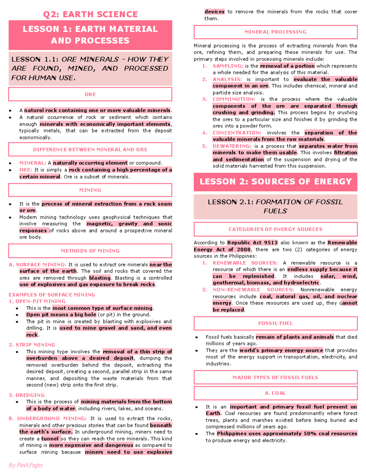 Earth Science Q2: Ore Minerals, Mining, and Environmental Impact - Studocu