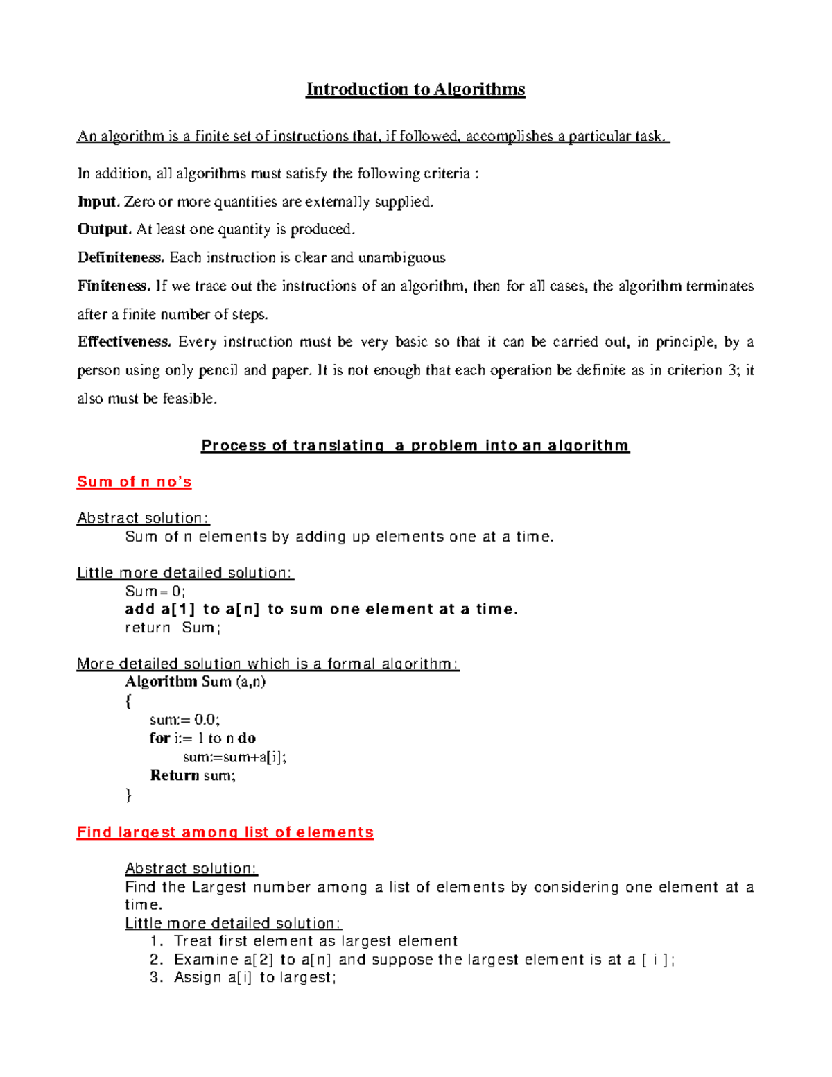DAA-R20-UNIT-1 - Design and Analysis of Algorithms - Introduction to Algorithms An algorithm is ...