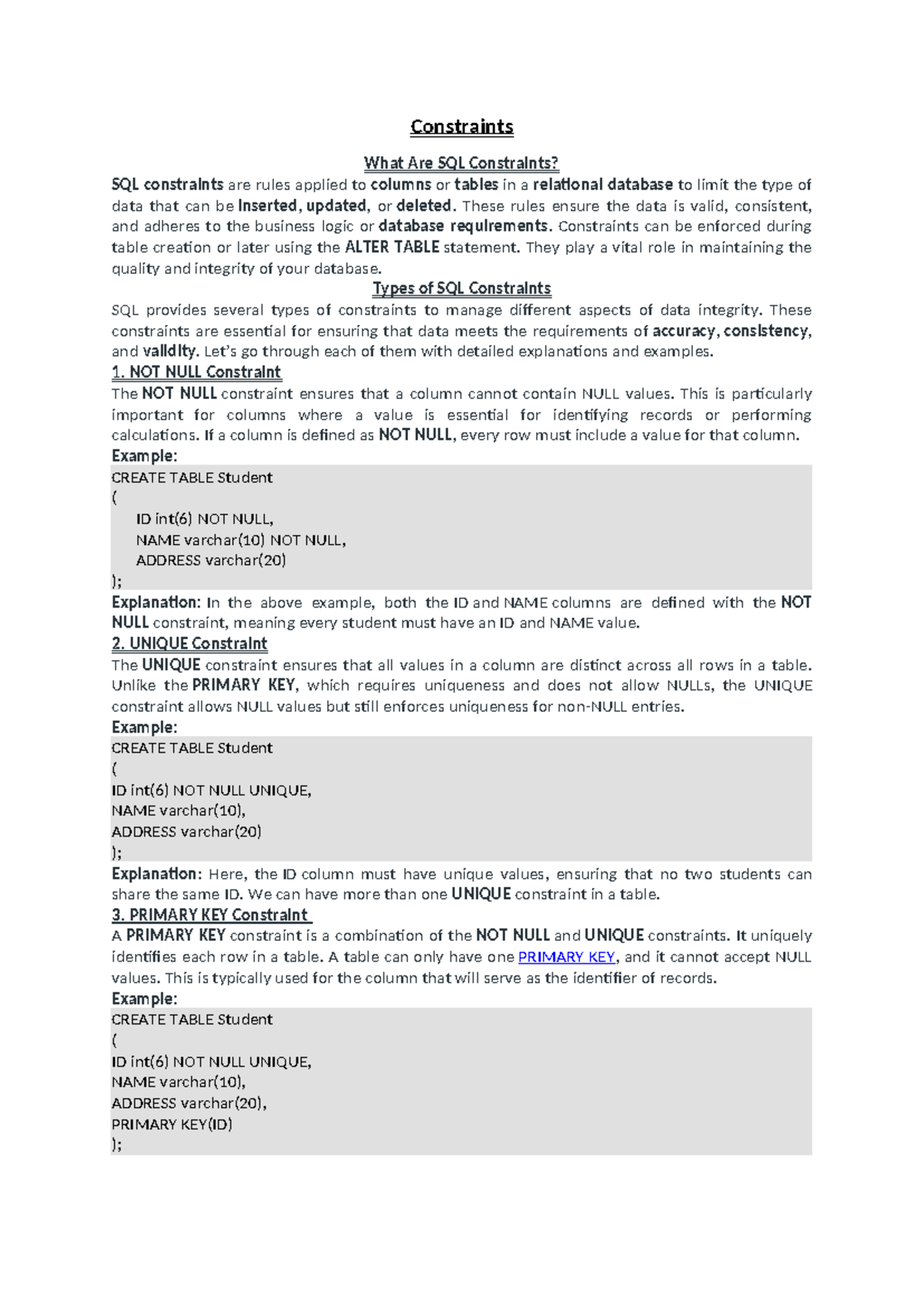 SQL Constraints Explained: Types, Examples, and Usage Guide - Studocu