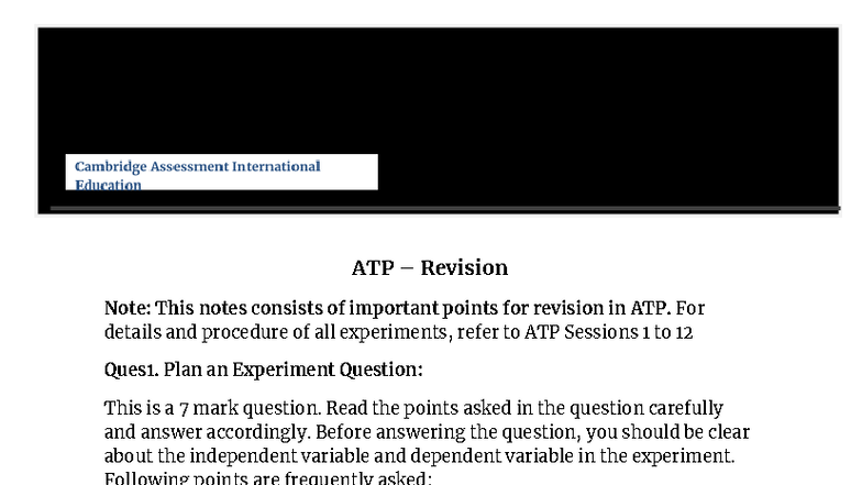 ATP Revision Notes and Experiment Planning Guide - WASD - Studocu