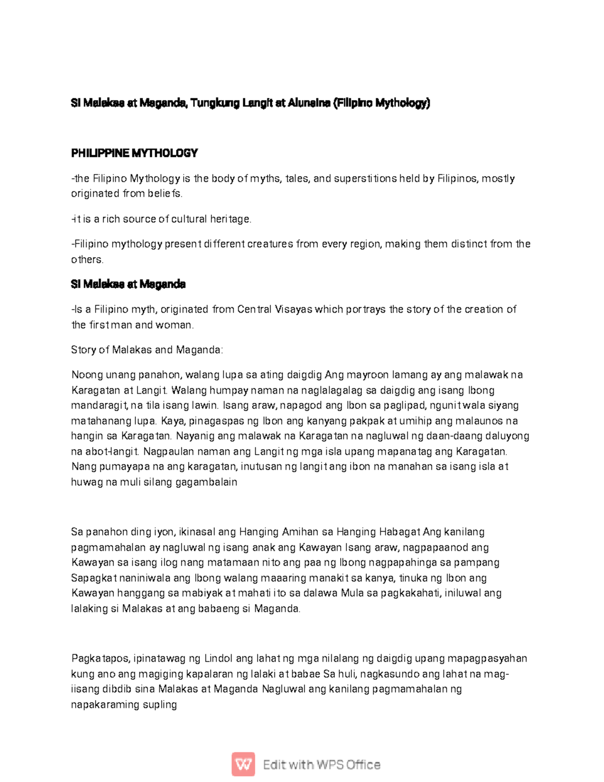 Si Malakas at Maganda, Tungkung Langit at Alunsina: Isang Pag-aaral ng ...