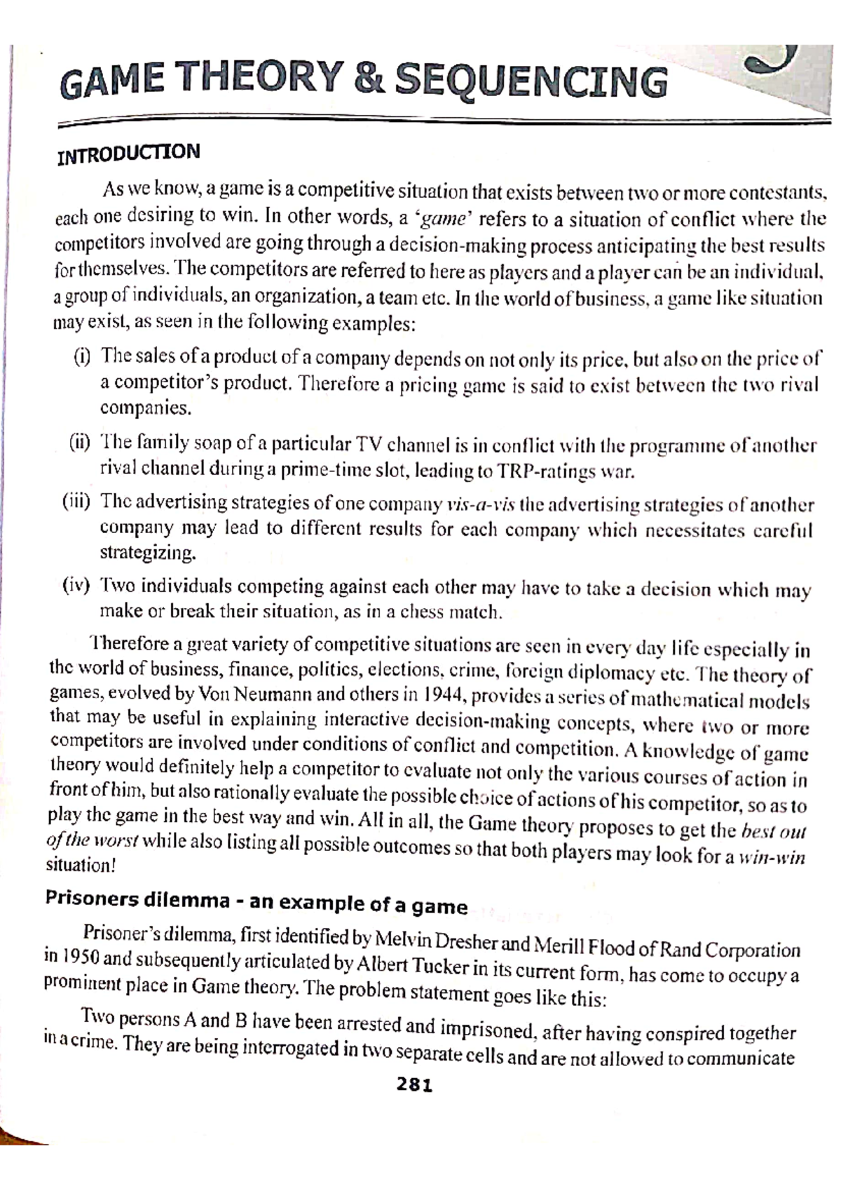 Game Theory Sequencing: Introduction to Competitive Strategies (OR ...