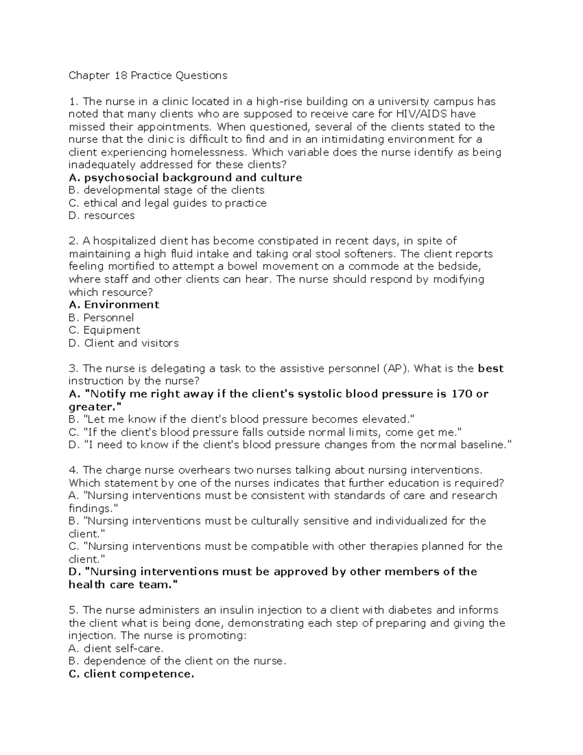 Chapter 18 Practice Questions for Students - Chapter 18 Practice ...
