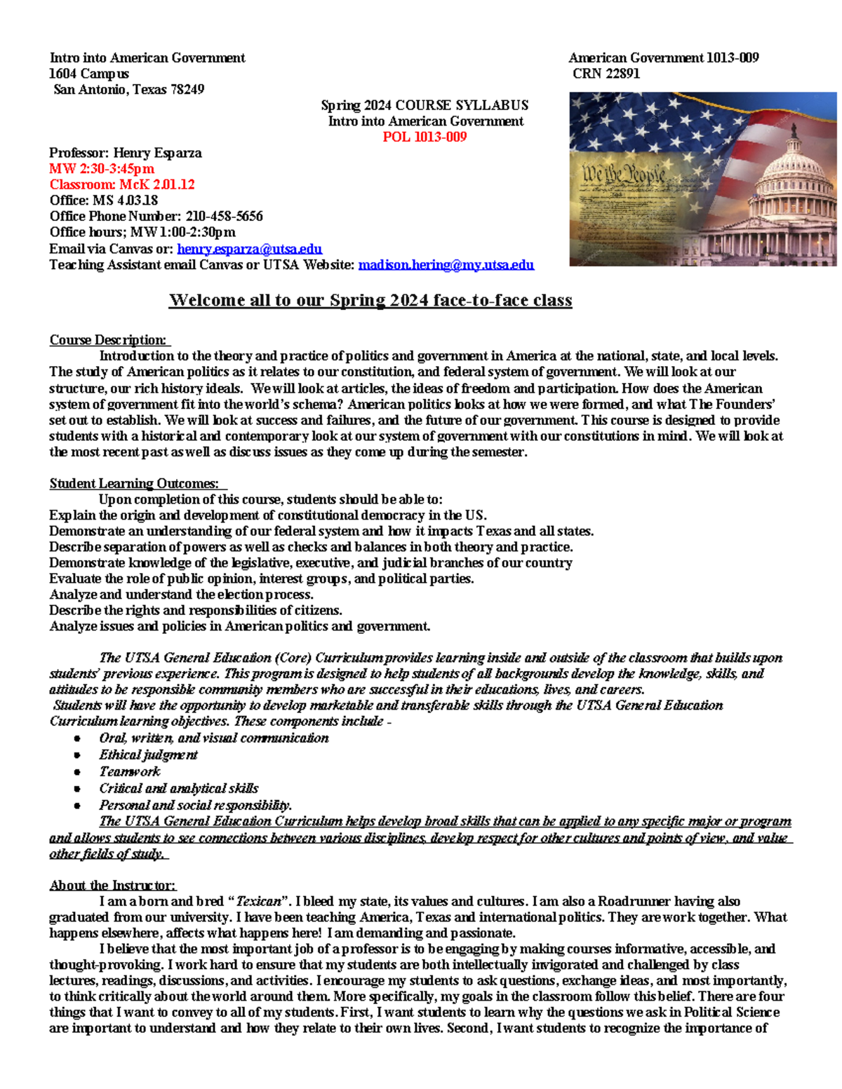POL 1013-1604 Intro to American Politics Syllabus - Spring 2024 - Studocu