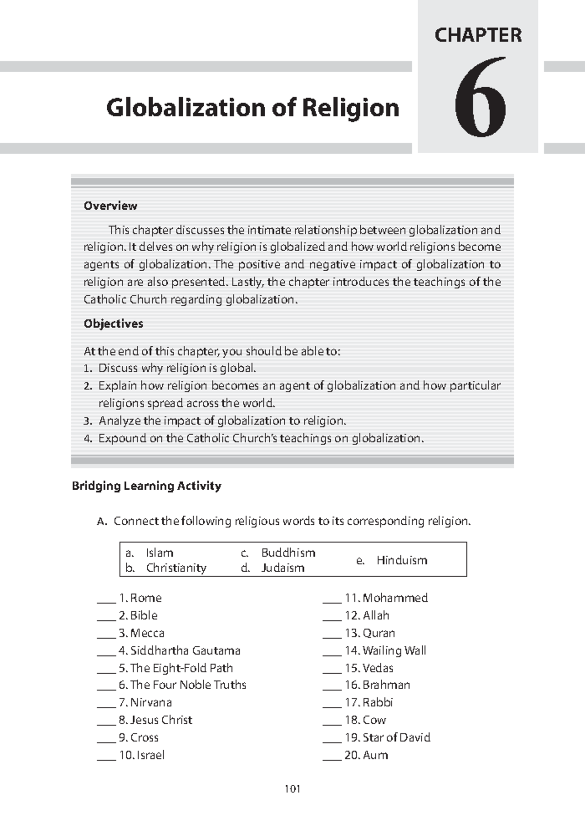 6 TCW Chapter 6 Globalization of Religion - CHAPTER 6 Globalization of ...