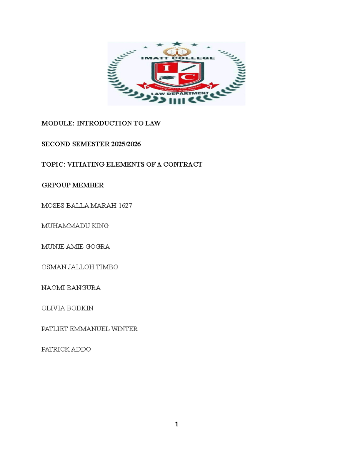 Vitiating Elements of a Contract: A Study for LAW 101 Group 10 - Studocu