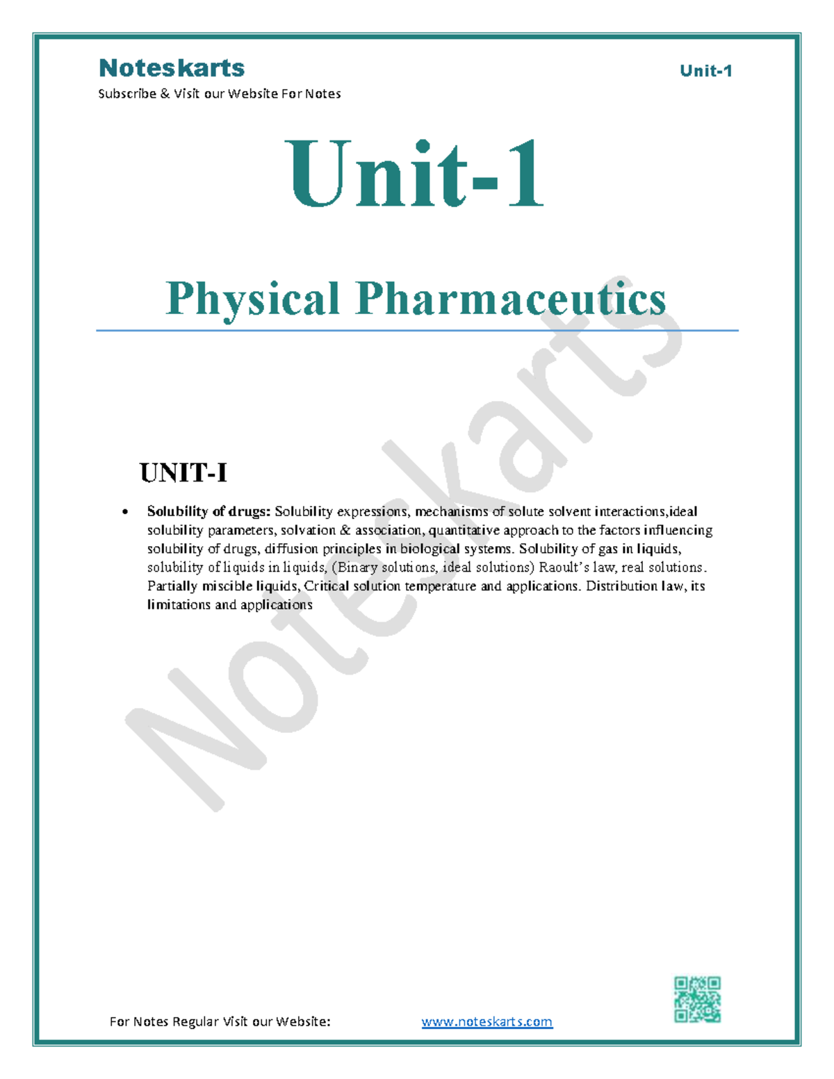UNIT-1 B: Comprehensive Physical Pharmacy Notes on Solubility and ...