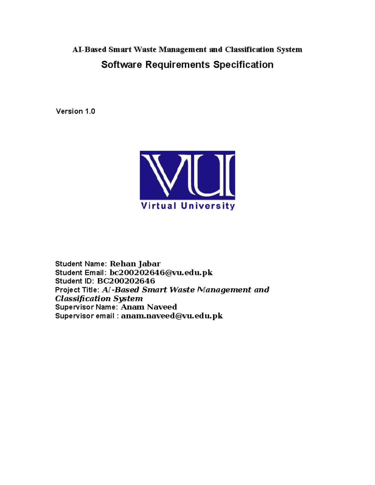 Fall 2025 CS619 Smart Waste Management System Software Specs - Studocu