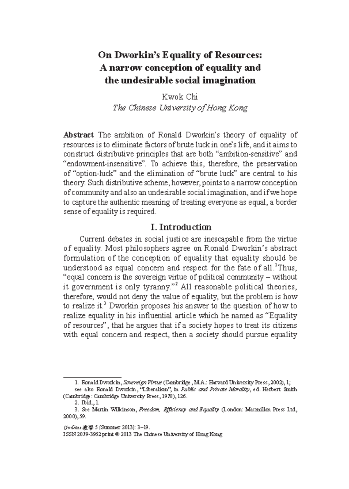 Dworkin's Equality of Resources: A Critical Examination of Social ...