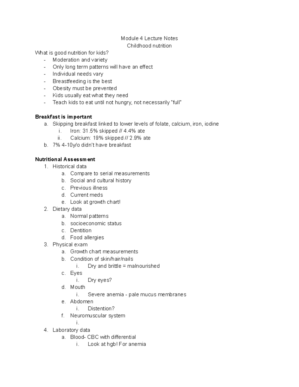 Module 4 Lecture Notes - Module 4 Lecture Notes Childhood nutrition ...