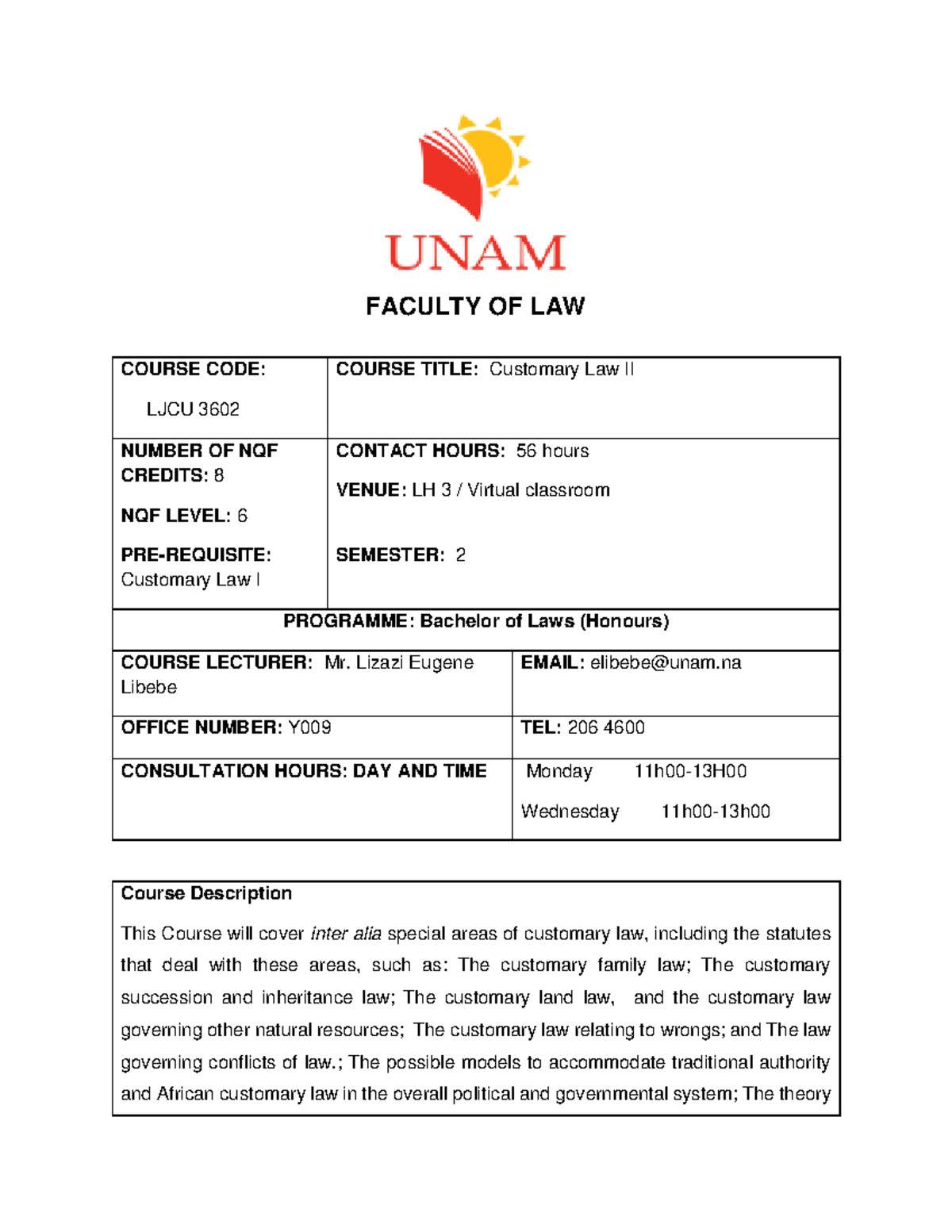 Customary Law II (LJCU 3602) Course Outline for 2022-2023 Semester ...