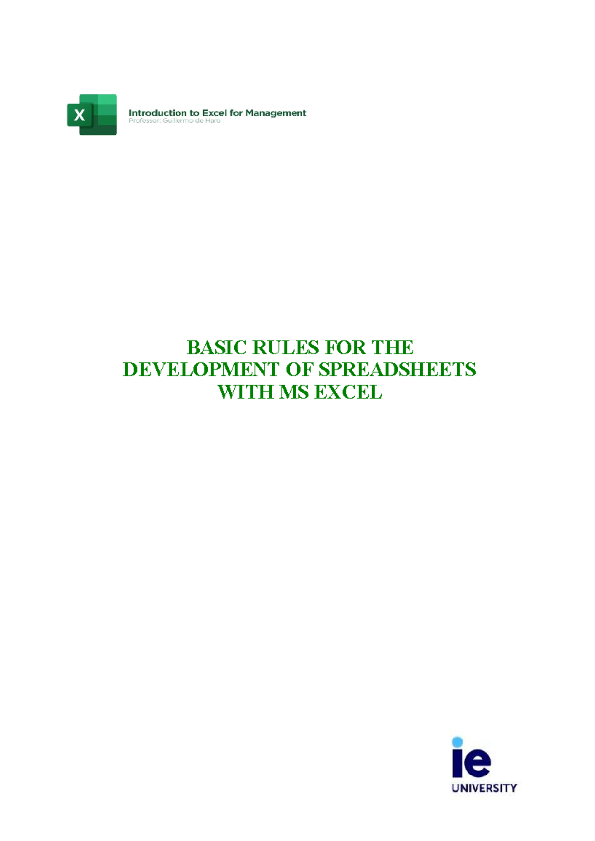 BASIC RULES FOR SPREADSHEET DEVELOPMENT IN MS EXCEL - Studocu