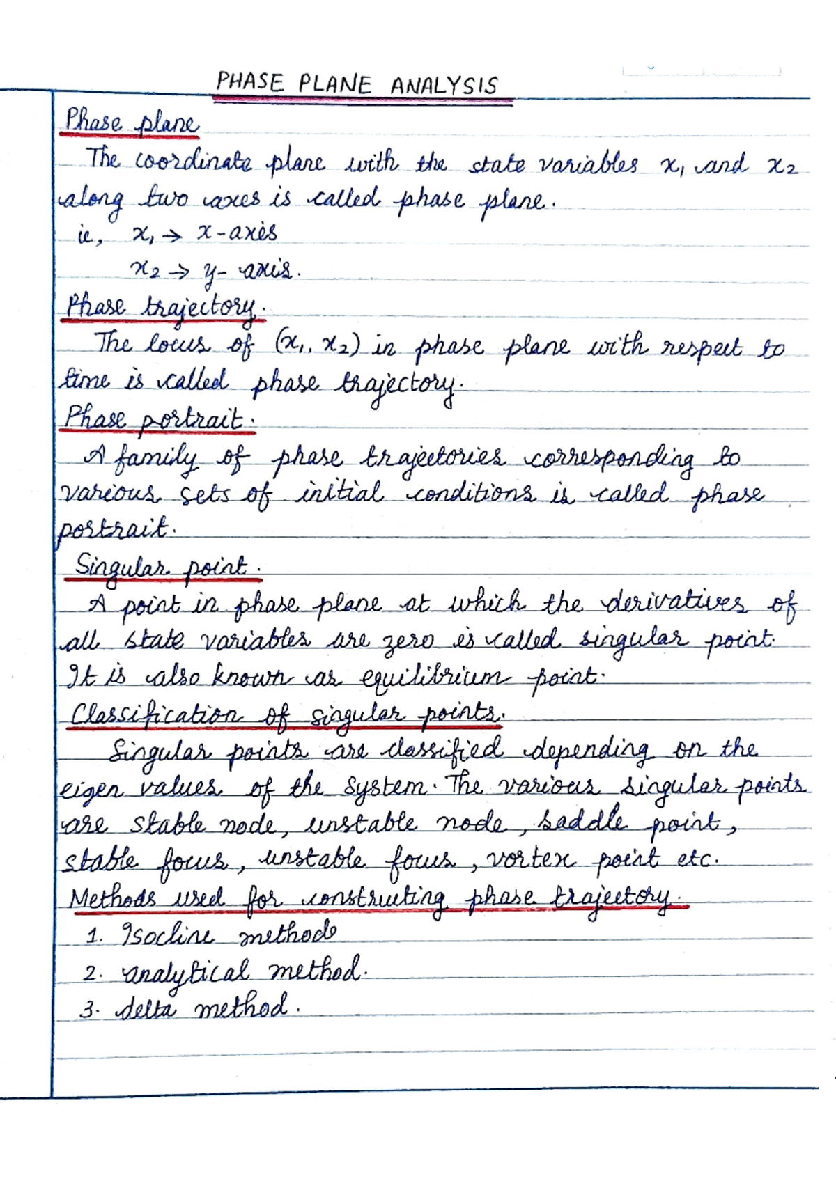 Phase Plane Analysis: Key Concepts, Methods, and Singular Points - Studocu