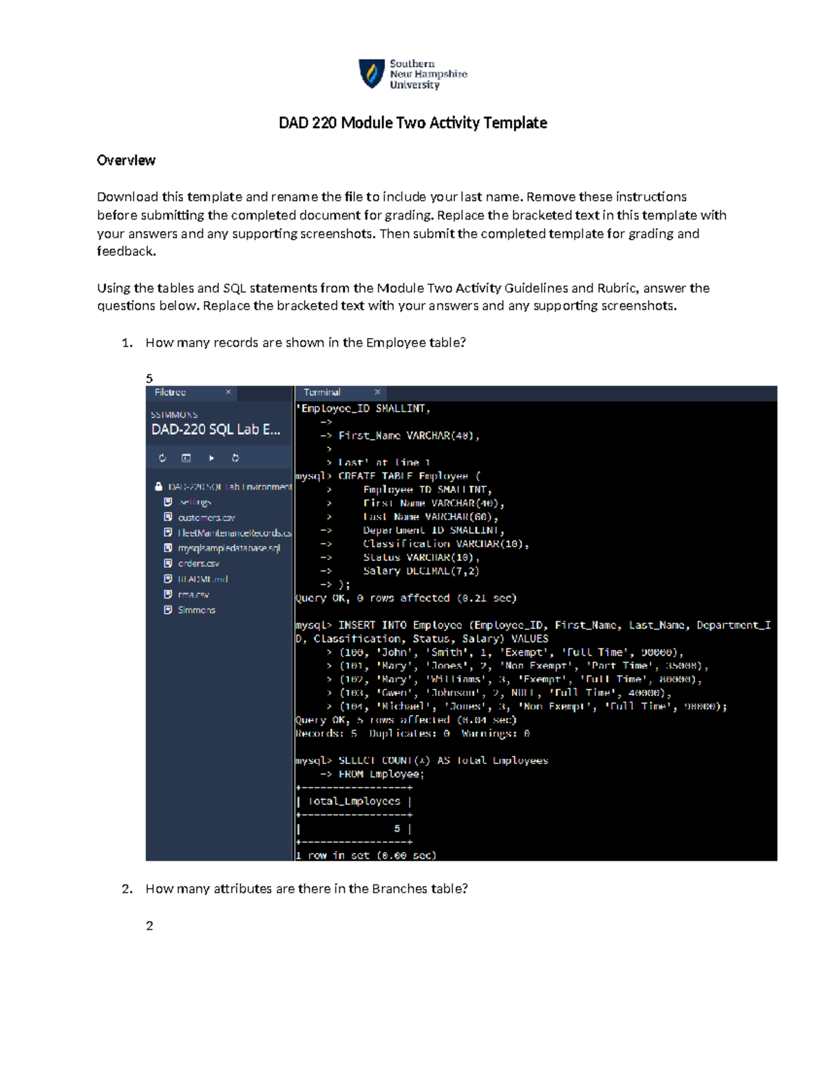 DAD 220 Module Two Activity Template - Simmons Submission Guide - Studocu