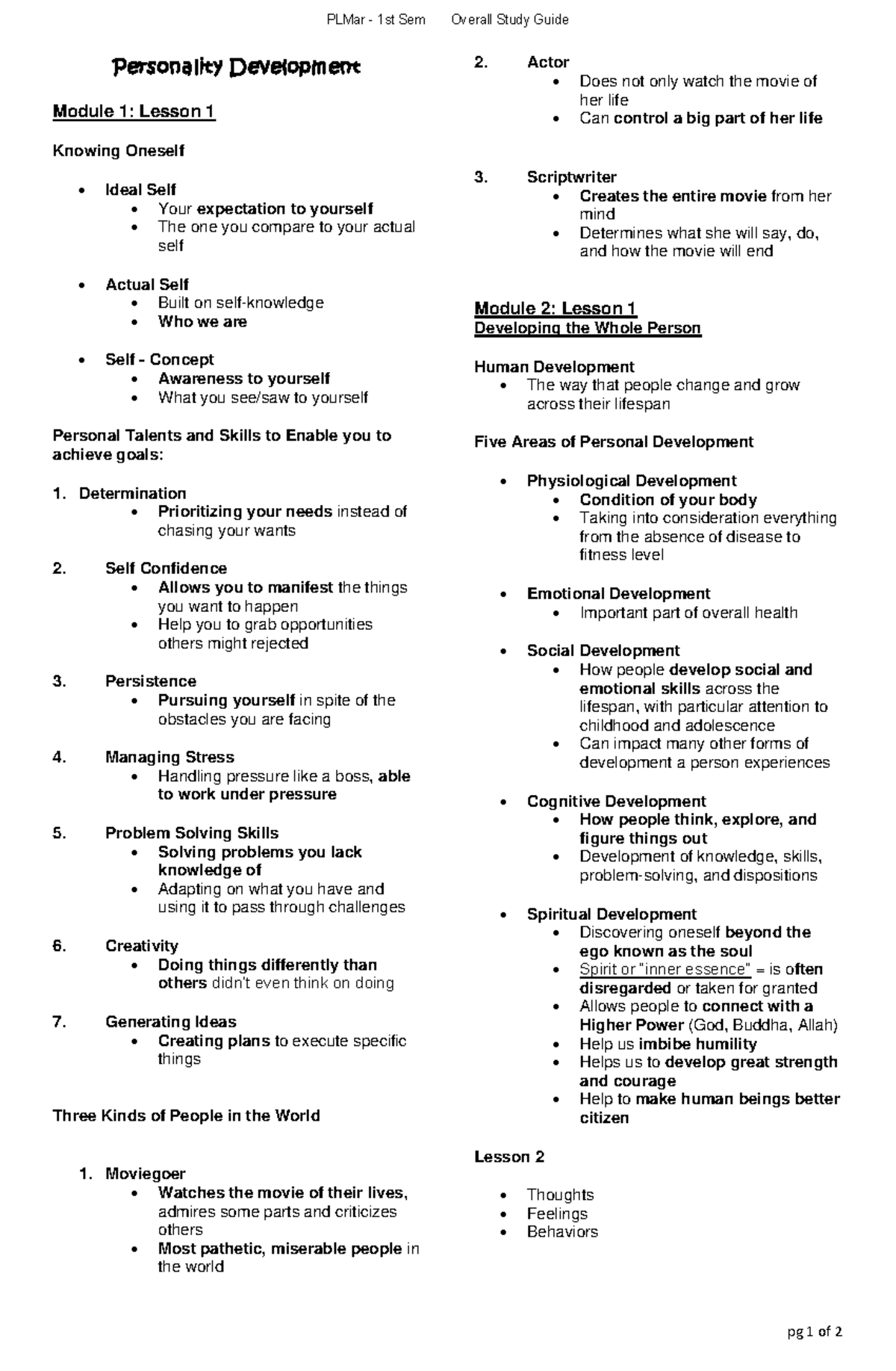 PLMar STEM103 1st Sem Midterm Personality Development Study Guide - Studocu