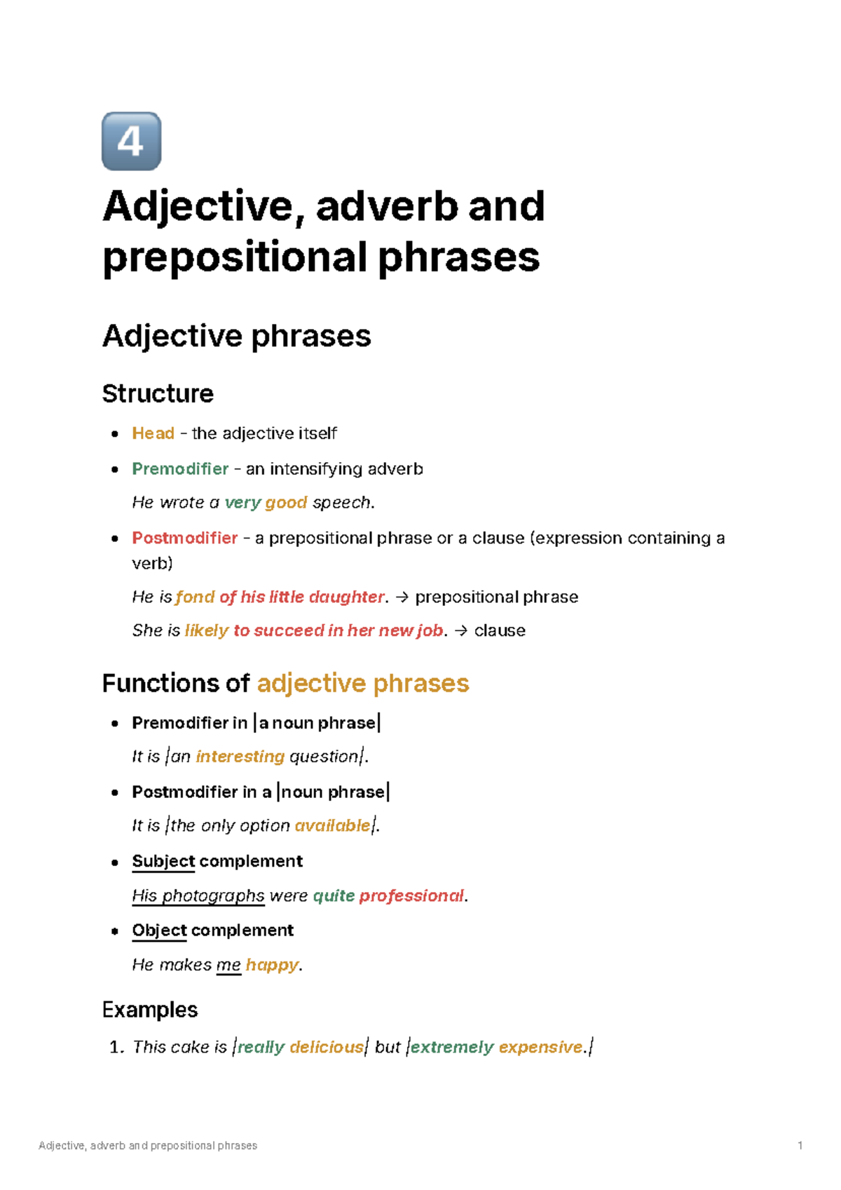 Adjective adverb and prepositional phrases - Postmodifier - a ...