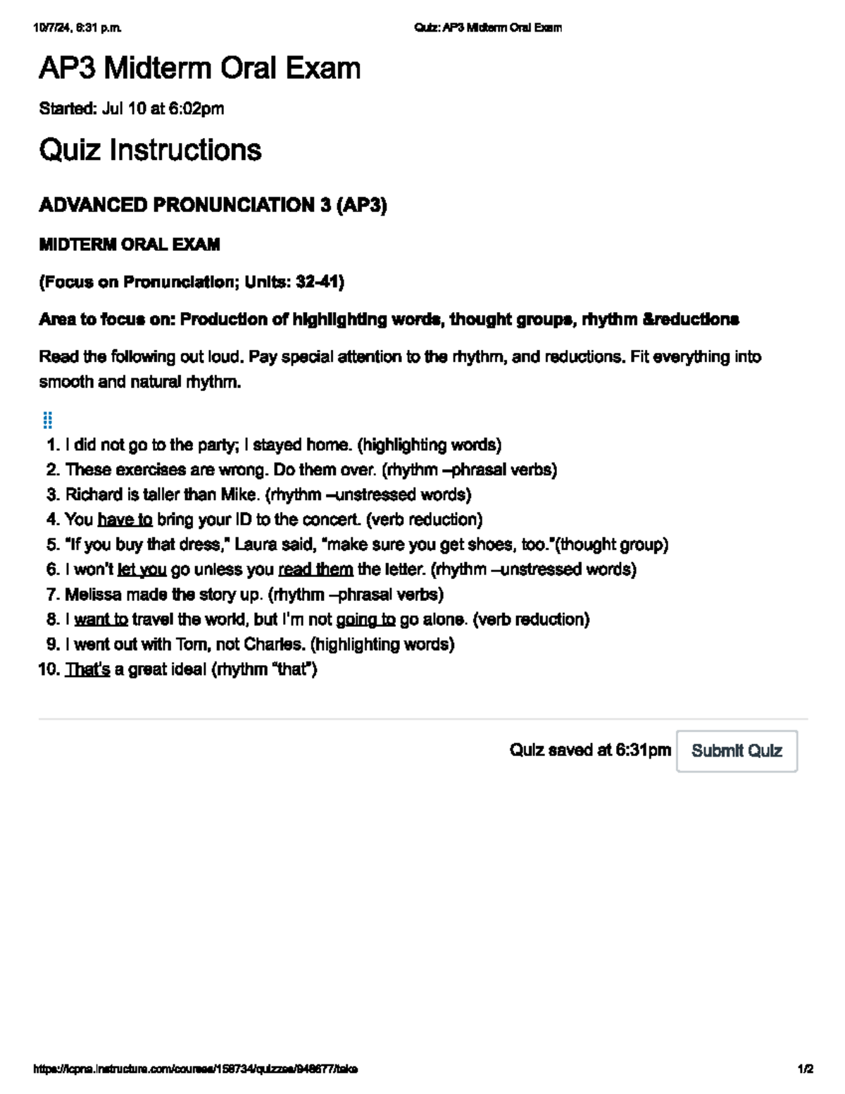AP3 Midterm Oral Exam Quiz Instructions and Practice - Studocu