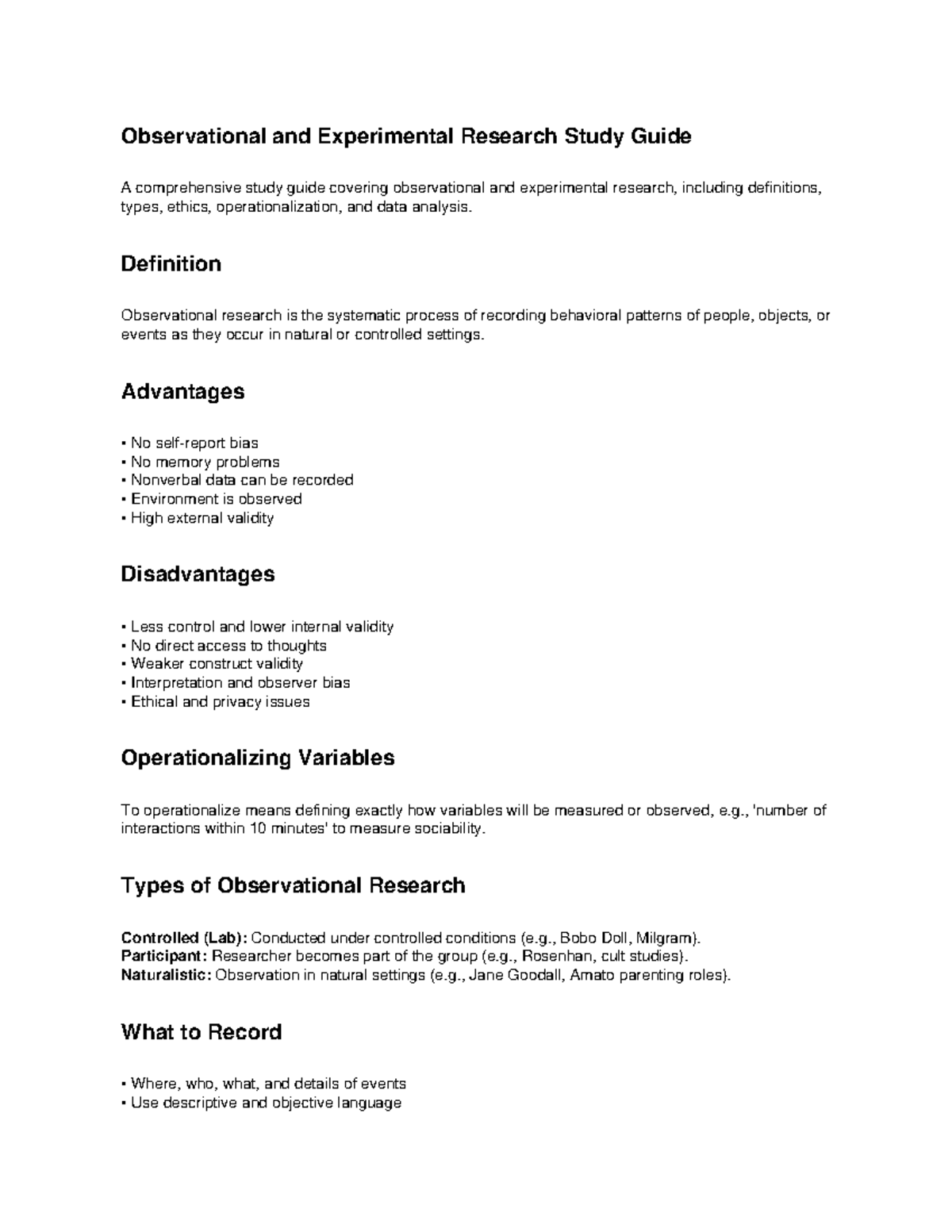 Observational and Experimental Research Study Guide (PSY101) - Studocu