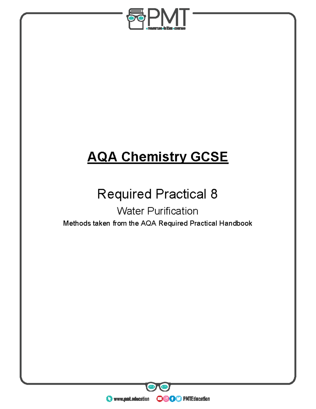 AQA GCSE Chemistry RP 8 - Water Purification Methods & Analysis - Studocu
