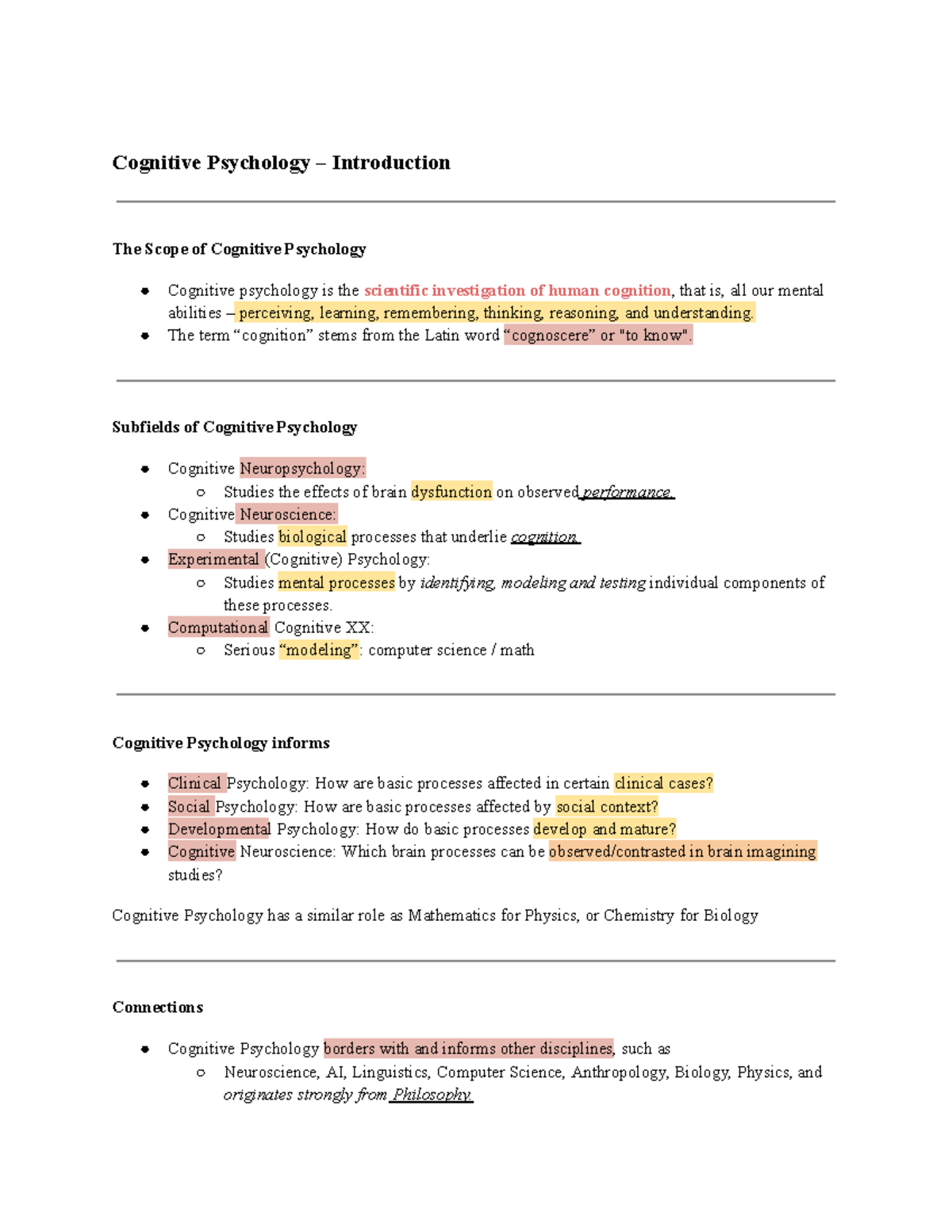 Cognitive Psychology (Cog 1) - Introduction and Key Concepts - Studocu