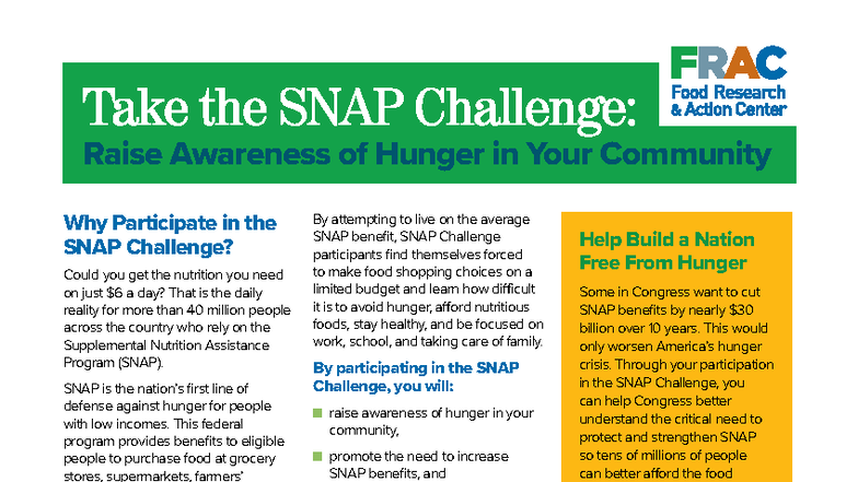 SNAP Challenge Toolkit: Raising Hunger Awareness in 2025 - Studocu
