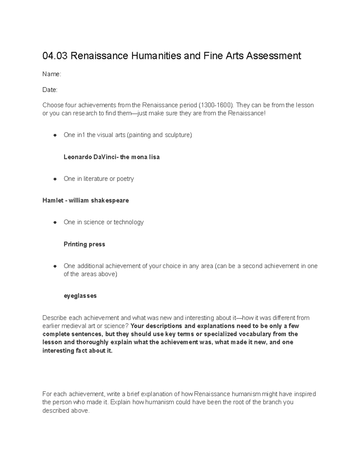 Renaissance Achievements: Key Contributions (04.03 v23) - Studocu