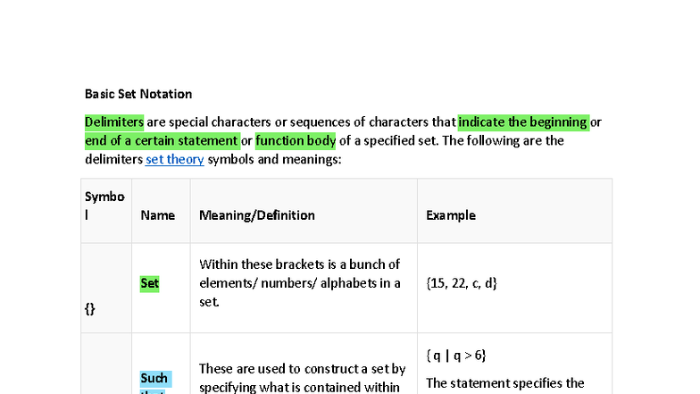 DSGT Chapter 1.1: Understanding Basic Set Notation and Symbols - Studocu