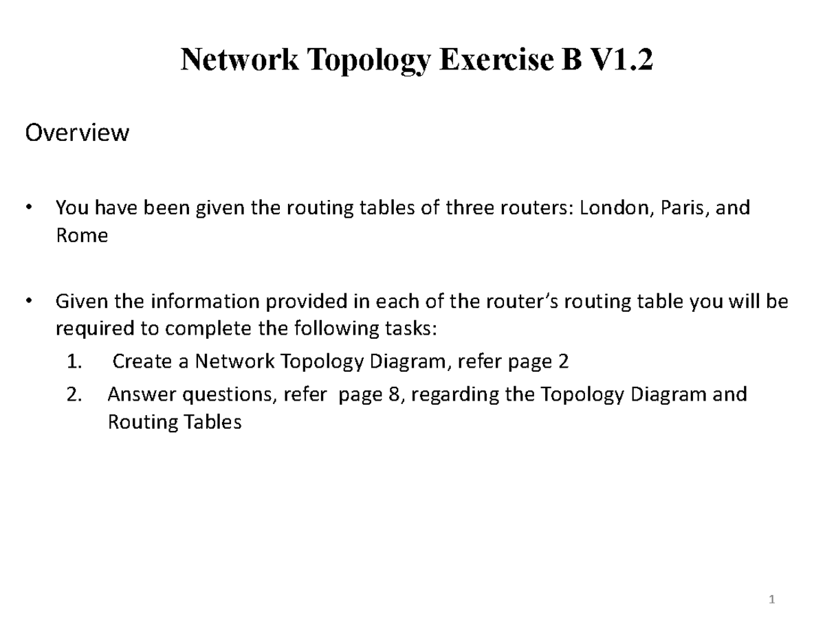 Network Topology Exercise B V1.2: Diagram & Routing Tables Analysis - Studocu