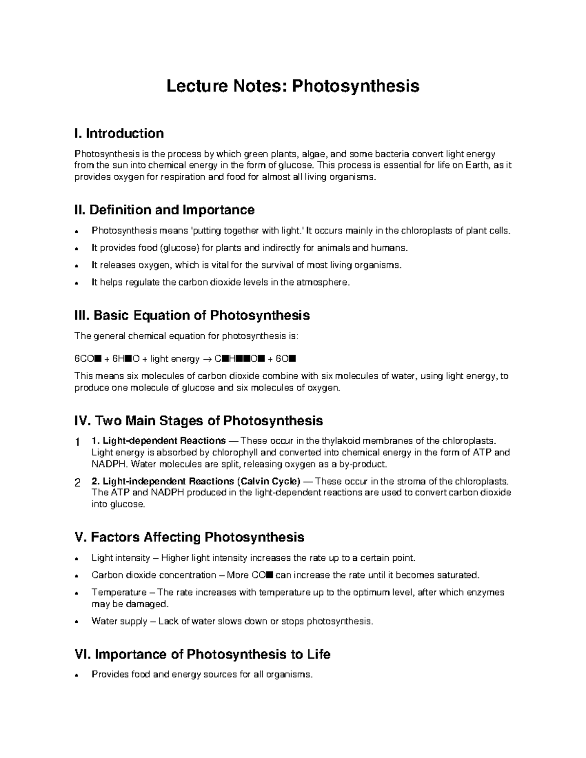 Lecture Notes: Photosynthesis I - Overview and Key Concepts - Studocu